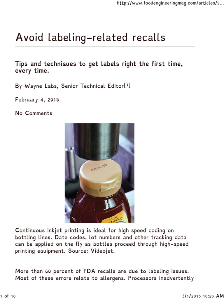 Avoid Labeling Related Recalls | PDF