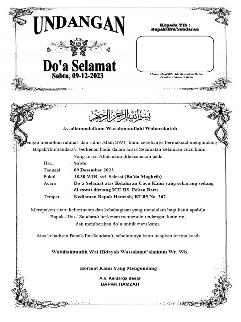undangan tasyakuran_DOA SELAMAT | PDF