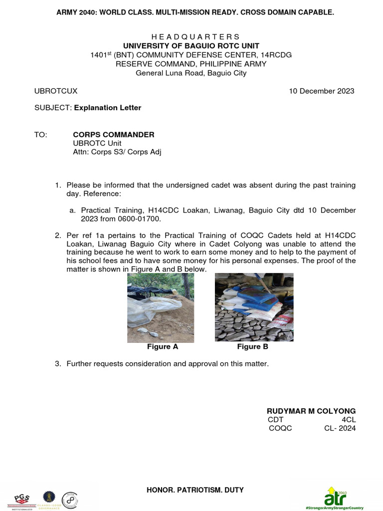 Military Absence Explanation Letter | PDF