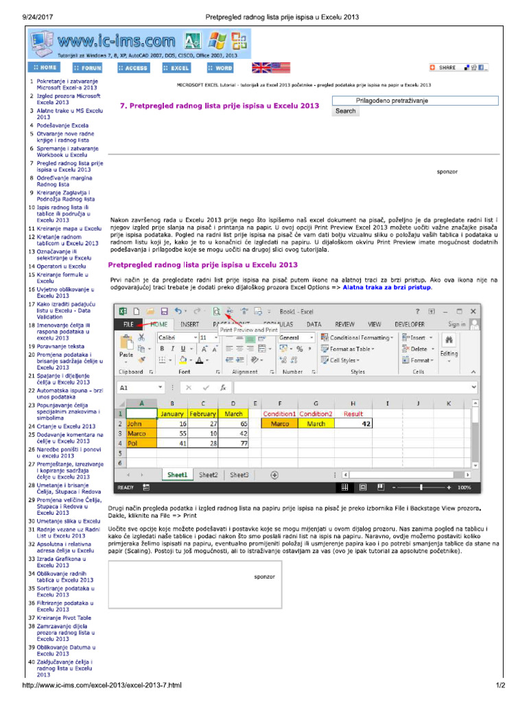 Pretpregled Radnog Lista Prije Ispisa U Excelu 2013 | PDF