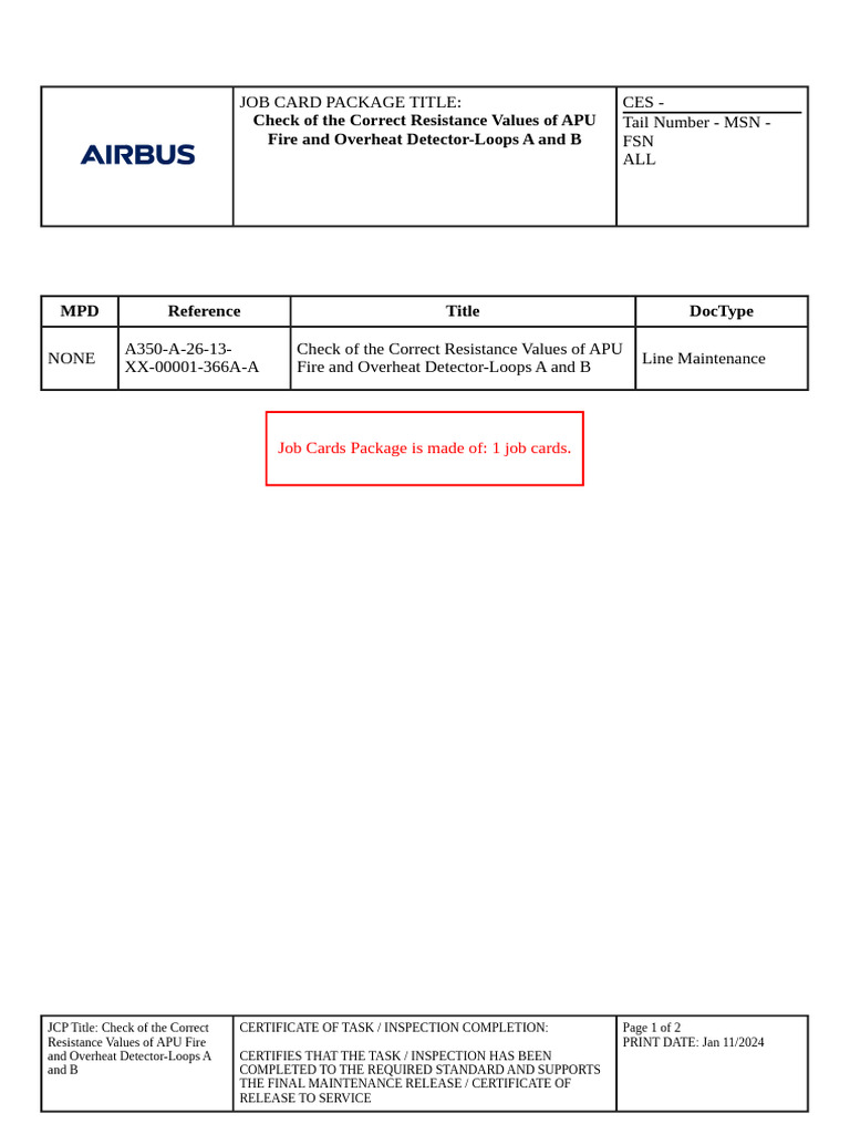 Check of The Correct Resistance Values of APU Fire and Overheat ...