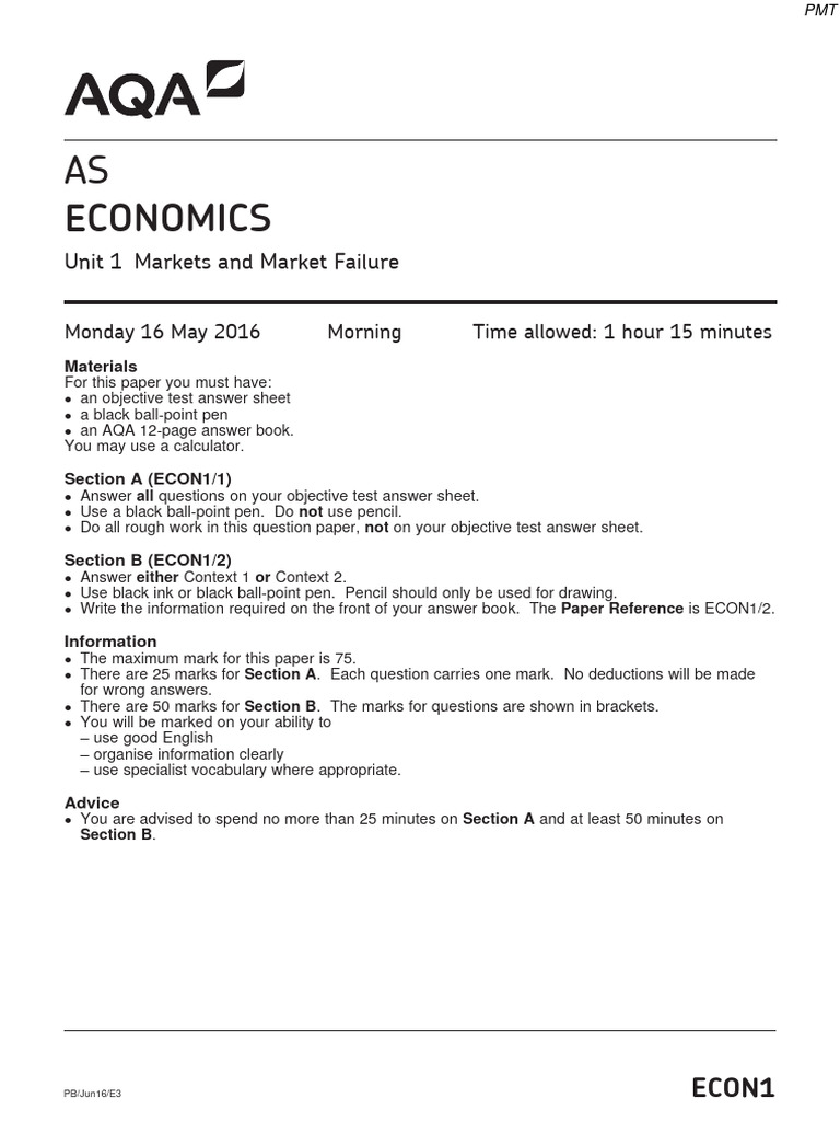 June 2016 QP - Unit 1 AQA Economics A-Level | PDF | Demand | Externality