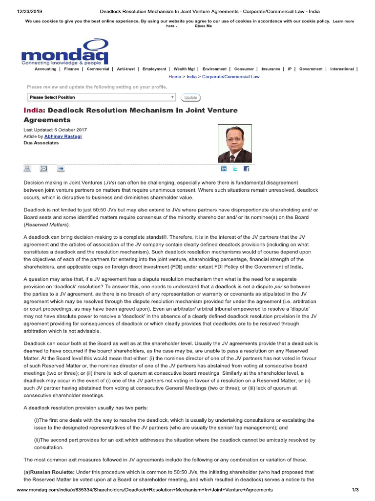 Deadlock Resolution in JV | PDF