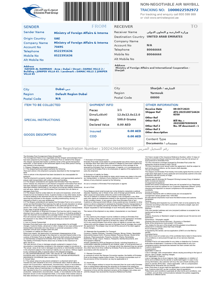 EMPost Label AWB 1000022592972 Request ATS-20231007144248350 | PDF