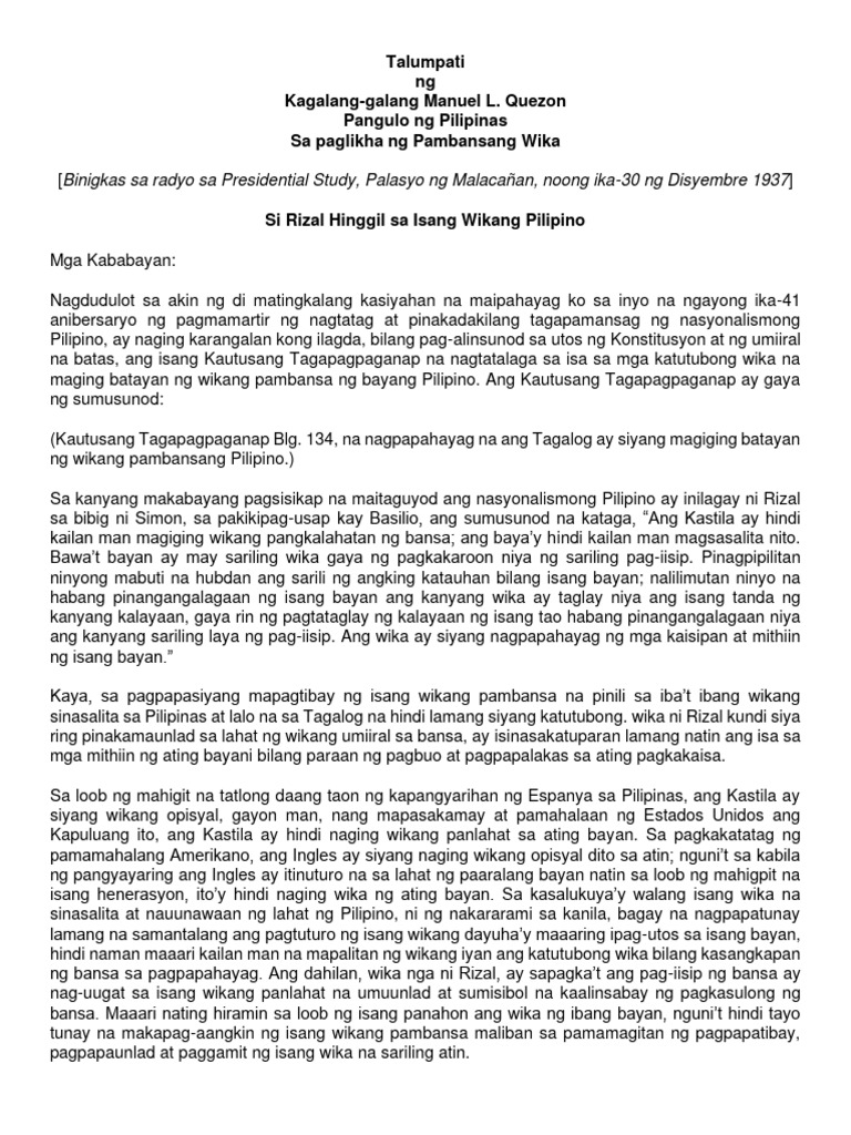 Kopya NG Talumpati Ni M Quezon | PDF