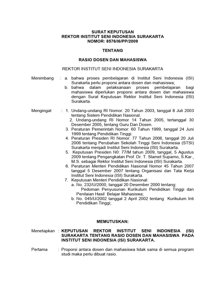SK Rasio Dosen Dan Mahasiswa | PDF