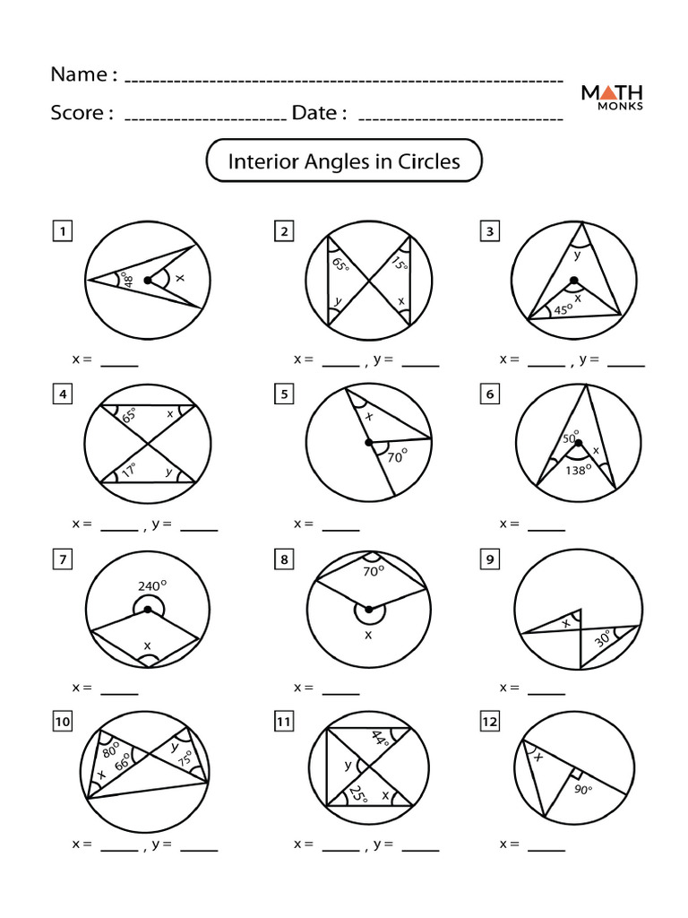 Interior Angles of A Circle Worksheet | PDF