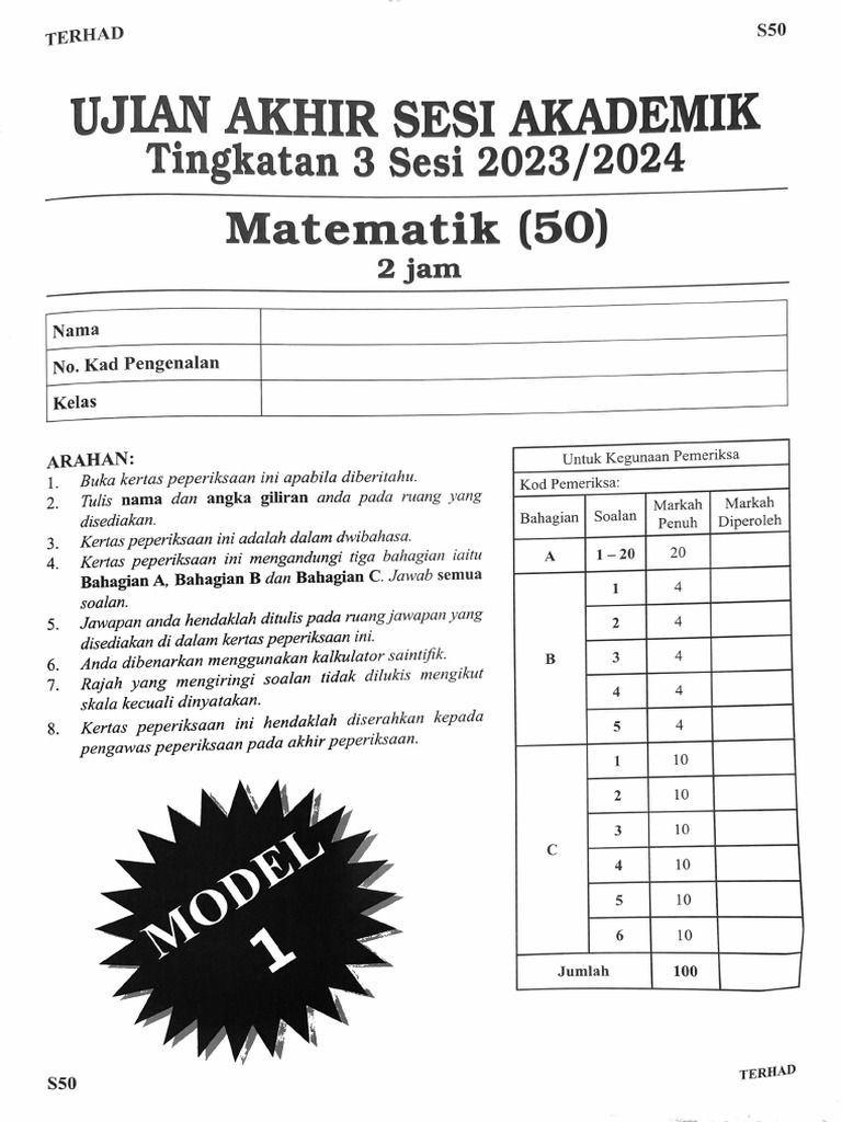 Model 1 Uasa Mmt3 | PDF