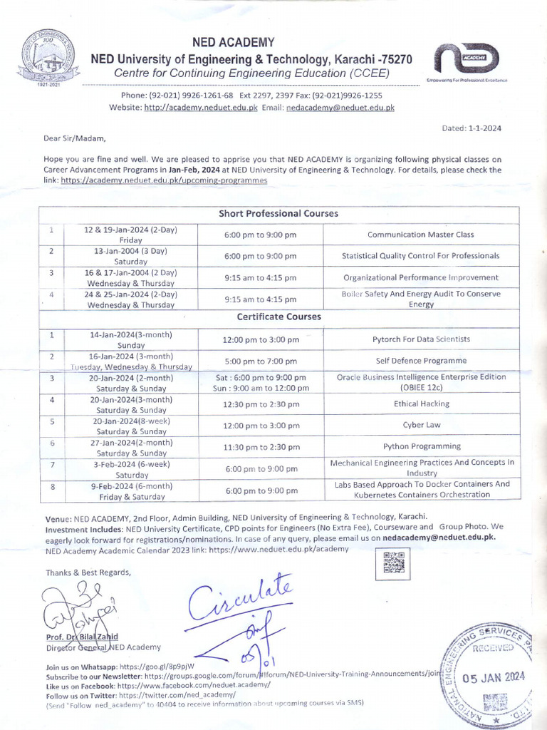 NED Professional Courses (01.01.2024) | PDF