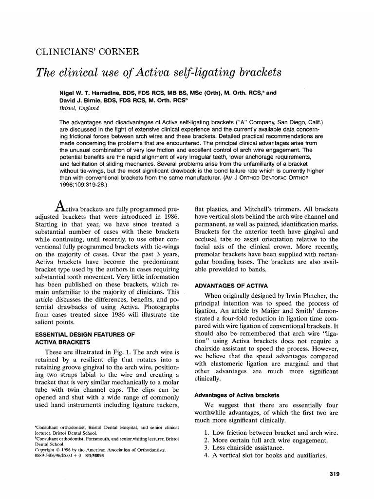 Harradine1996 The Clinical Use of Activa Self-Ligating Brackets | PDF | Orthodontics | Dentistry ...