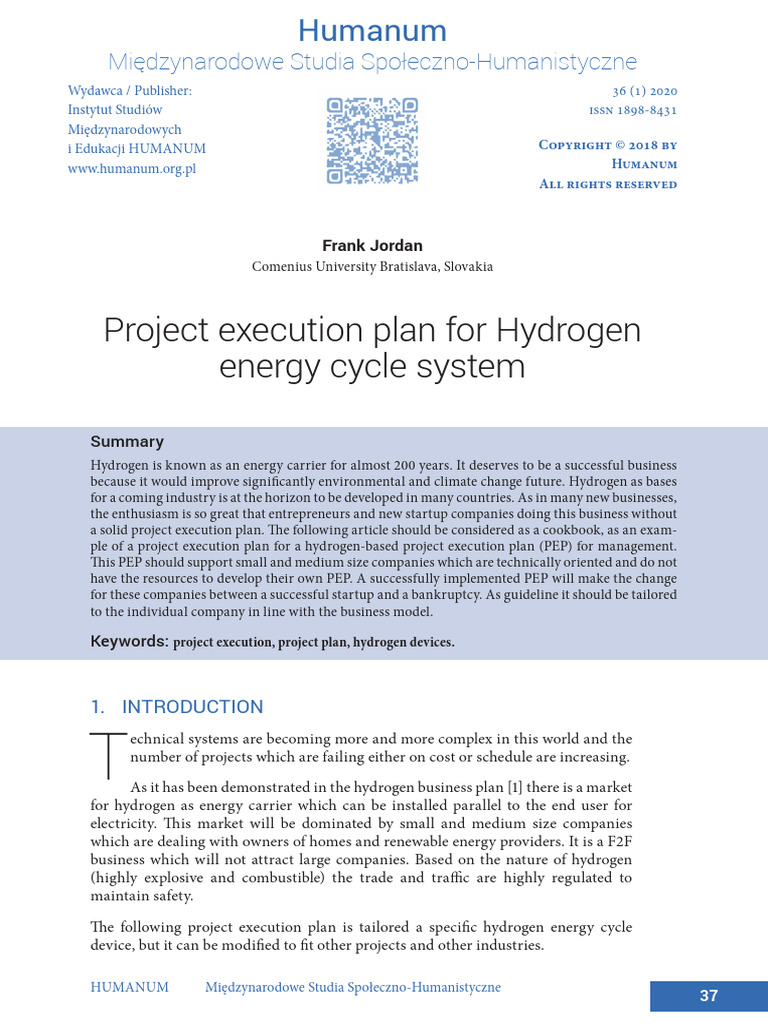 Project Execution Plan For Hydrogen | PDF
