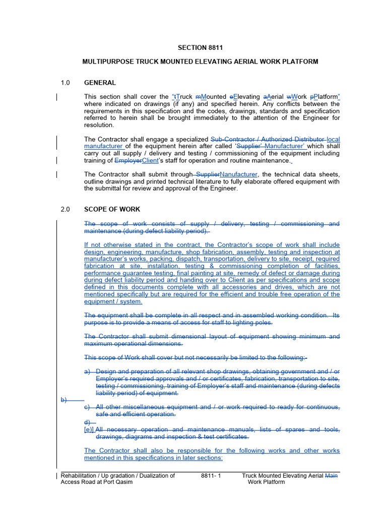 8811 - Technical Specifications For Truck Loaded Elevating Aerial Work Platform | PDF | Business ...