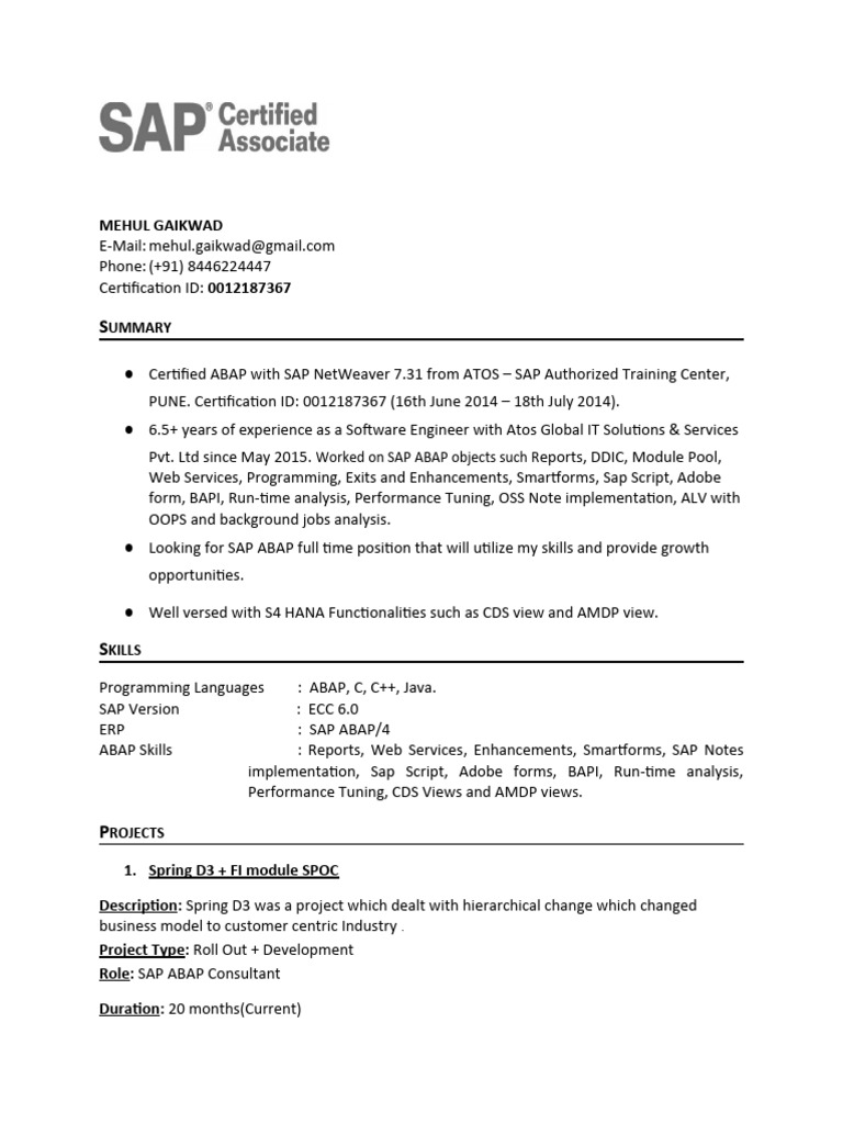 SAP - ABAP - Consultant - Mehul A Gaikwad | PDF | Software Development ...
