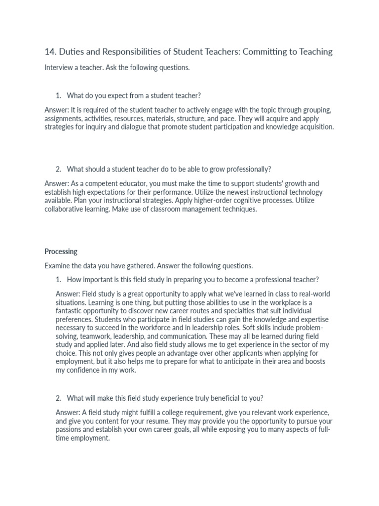 Student Teacher Duties and Responsibilities | PDF | Teachers | Learning