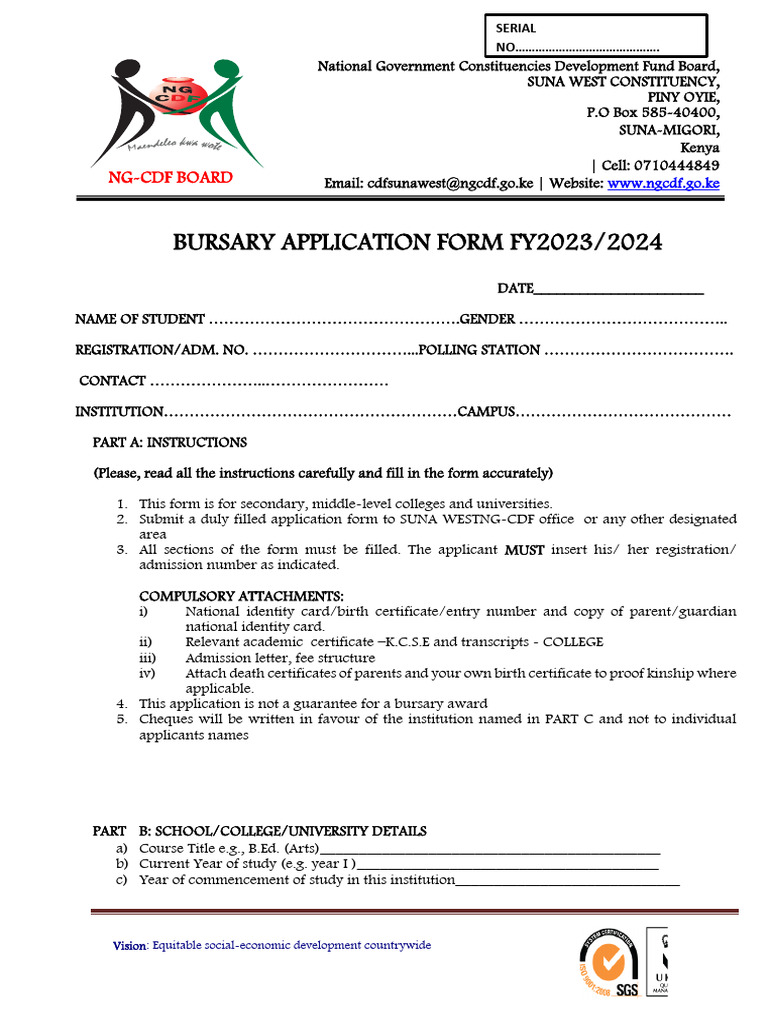 Suna West CDF Bursary Form 2023-24. | PDF | Government