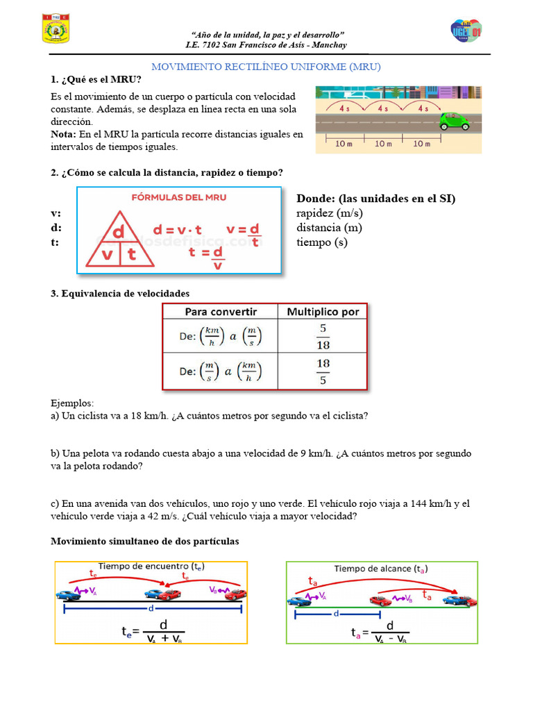Movimiento Rectilíneo Uniforme (MRU) | PDF