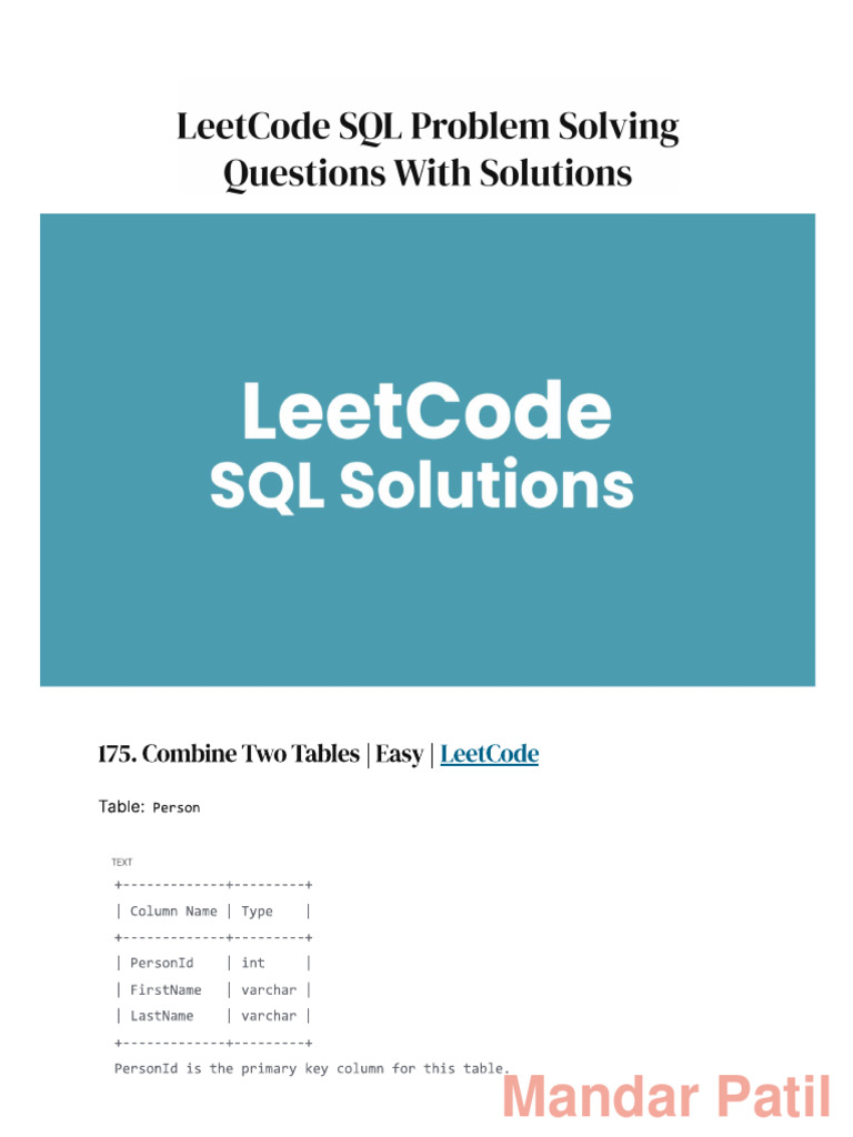 SQL Interviews Leetcode ACE | PDF