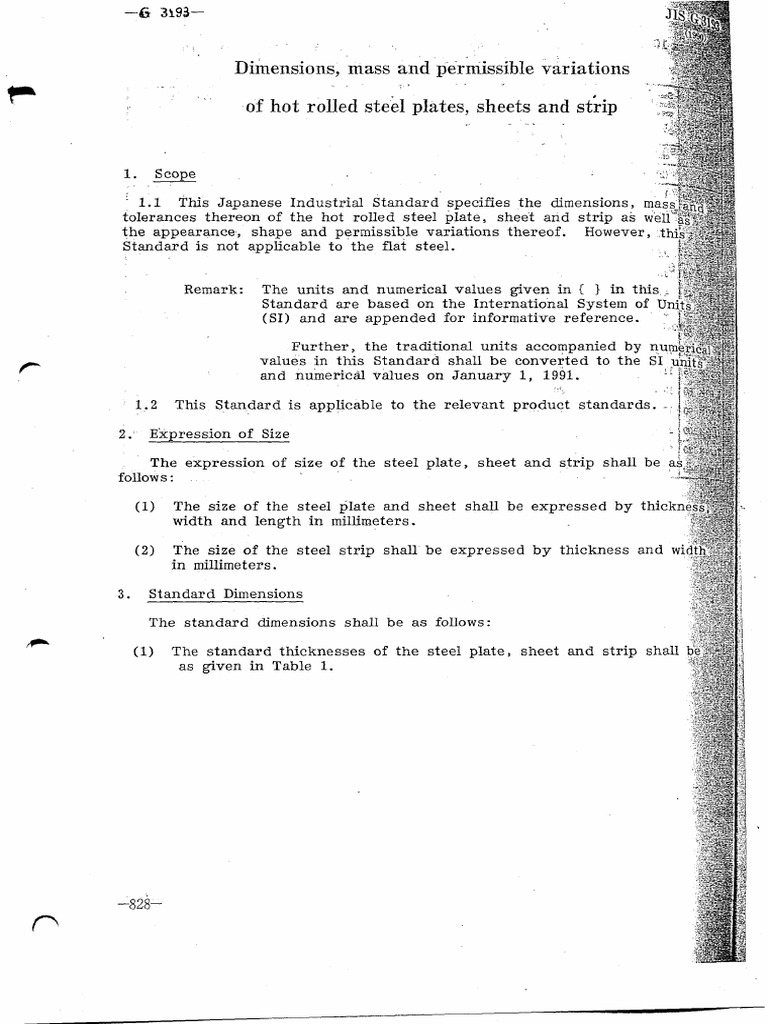 JIS G 3193-1990 Dims., Mass & Permissable Variations o Hot Rolled ST ...
