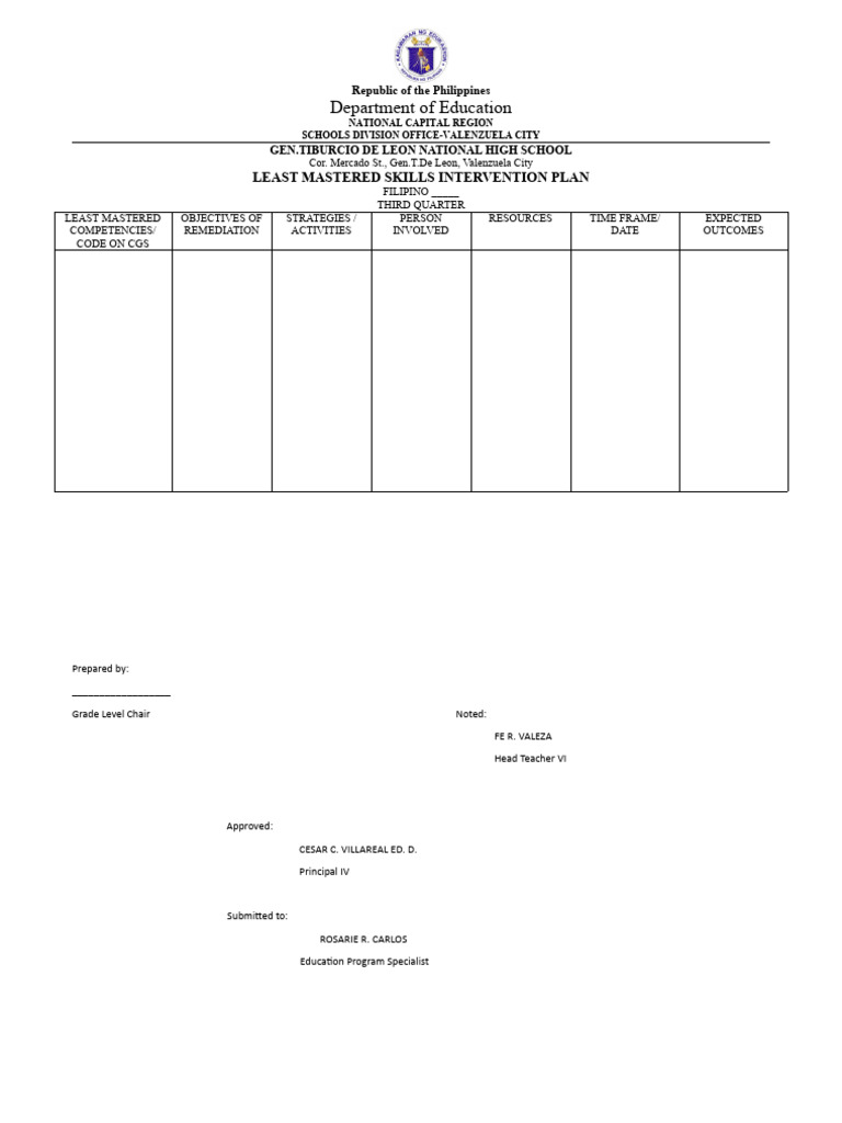 Filipino Skills Intervention Plan | PDF
