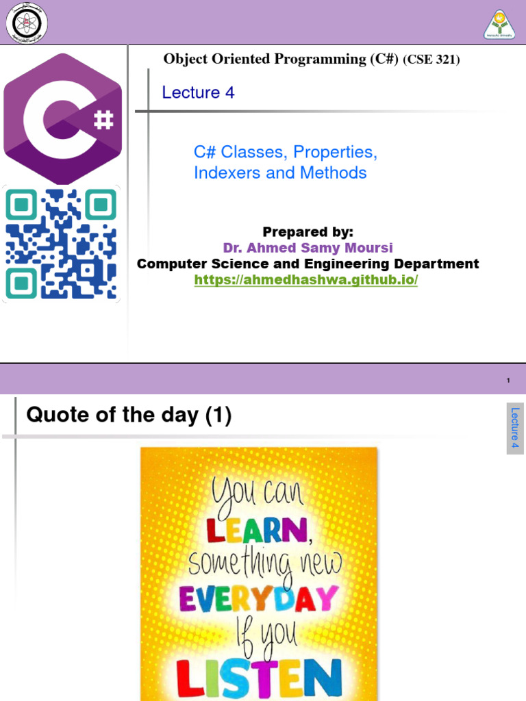 Lecture 4 | PDF | Parameter (Computer Programming) | C Sharp (Programming Language)