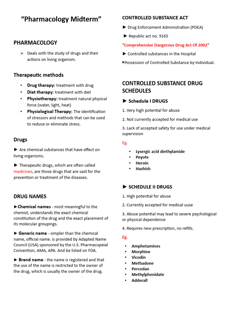 PHARMACOLOGY Midterm Lecture | PDF | Pharmacy | Therapy PHARMACOLOGY Midterm Lecture | PDF | Pharmacy | Therapy