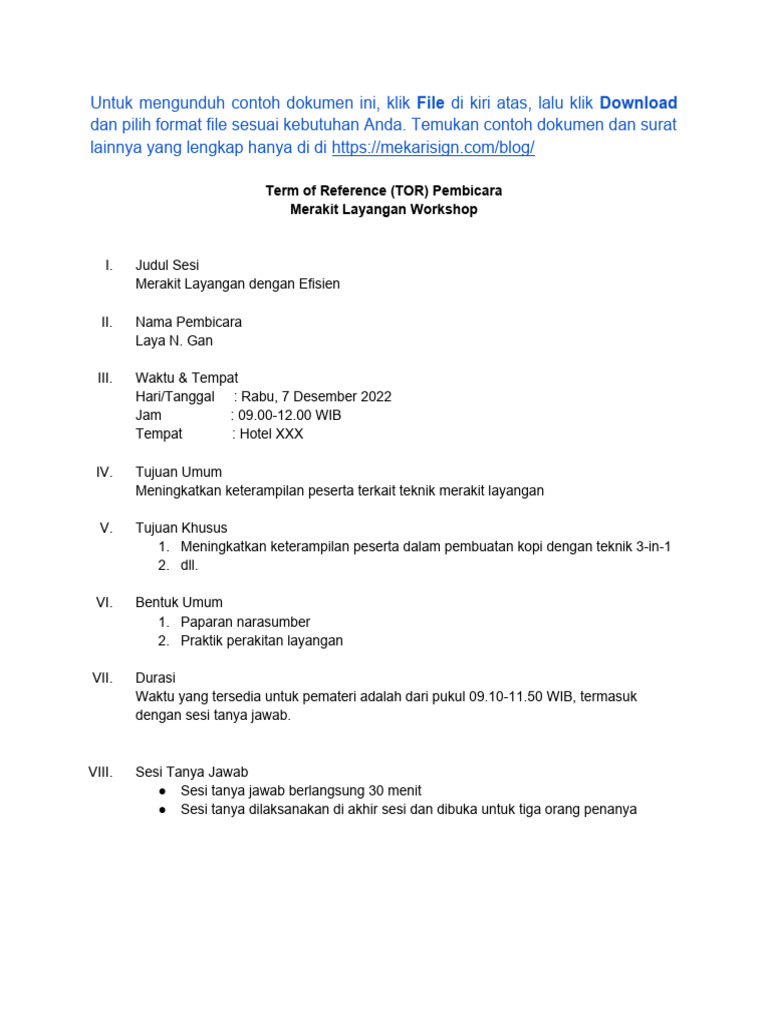 Contoh Tor Pemateri Pdf