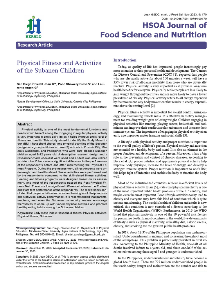 Physical Fitness and Activities of The Subanen Children | PDF | Fat ...