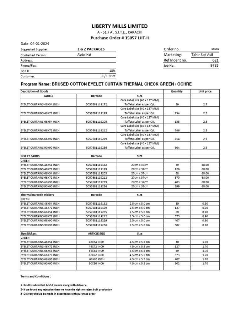 Z and Z Label Sticker Brushed Cotton Thermal Check Green Job # 9783 ...