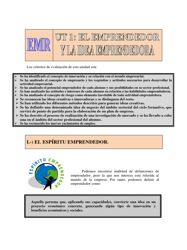 Tema 1 El Emprendedor y La Idea Emprendedora | PDF | Iniciativa empresarial | Investigación de ...