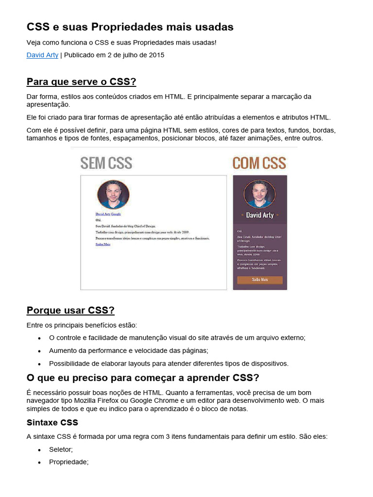 CSS e Suas Propriedades Mais Usadas | PDF | Html | Elemento HTML