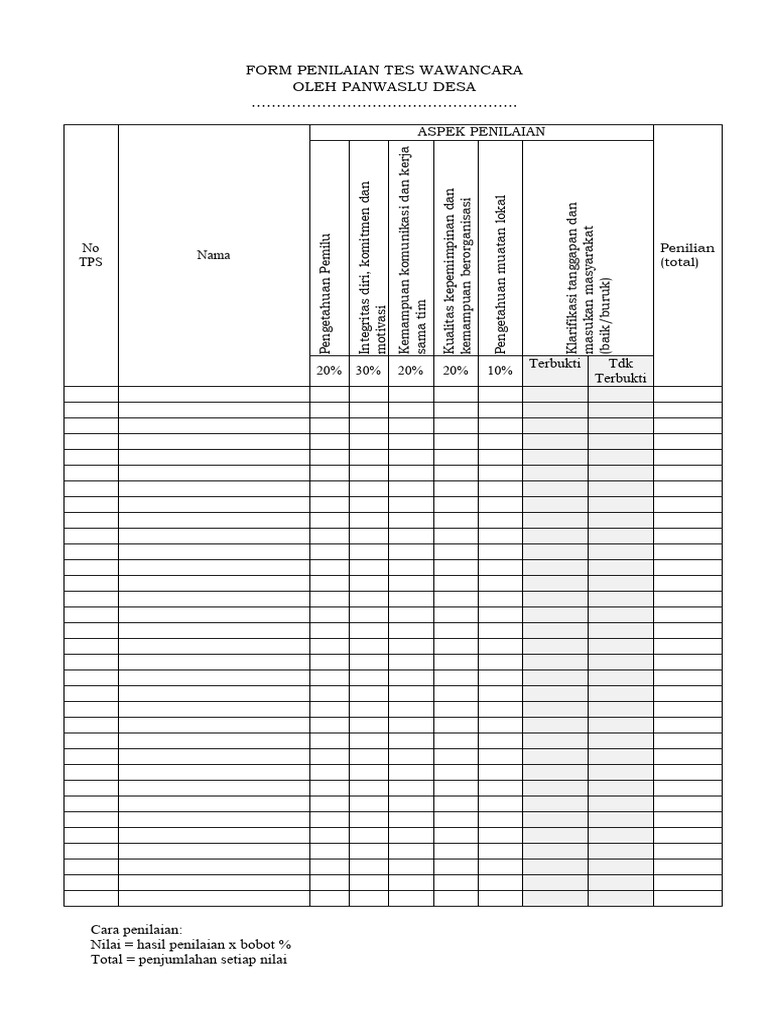 FORM PENILAIAN TES WAWANCARA Oleh PKD | PDF