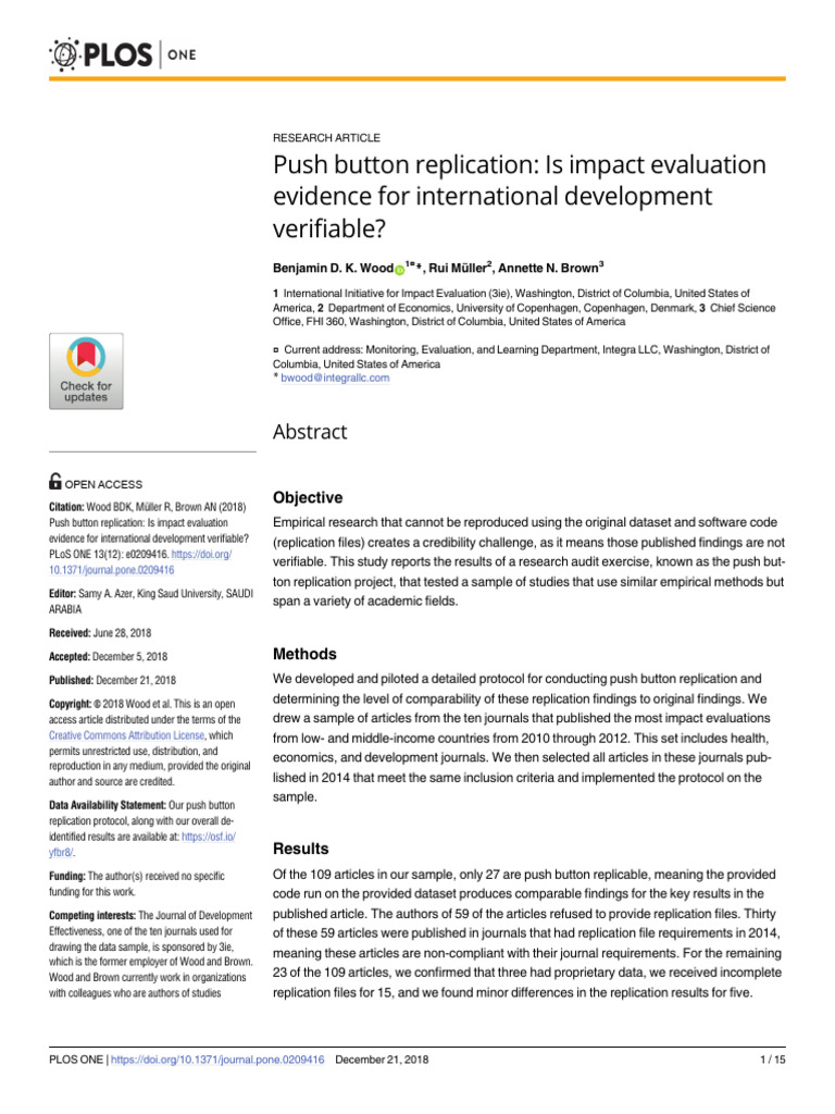 Push Button Replication Is Impact Evalua | PDF | Experiment | Evaluation