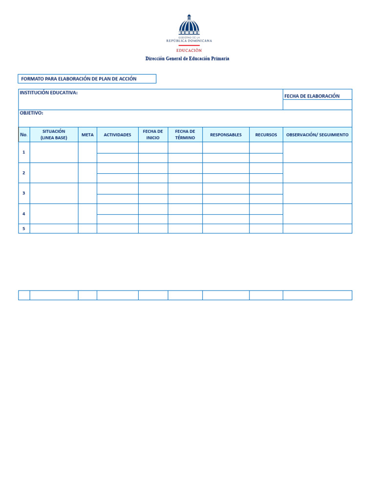 Formato Plan De Acción Pdf