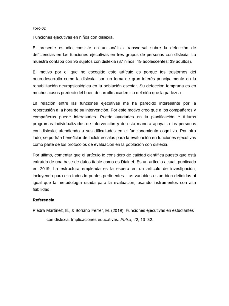 Funciones Ejecutivas en Dislexia Infantil | PDF | Crecimiento personal ...