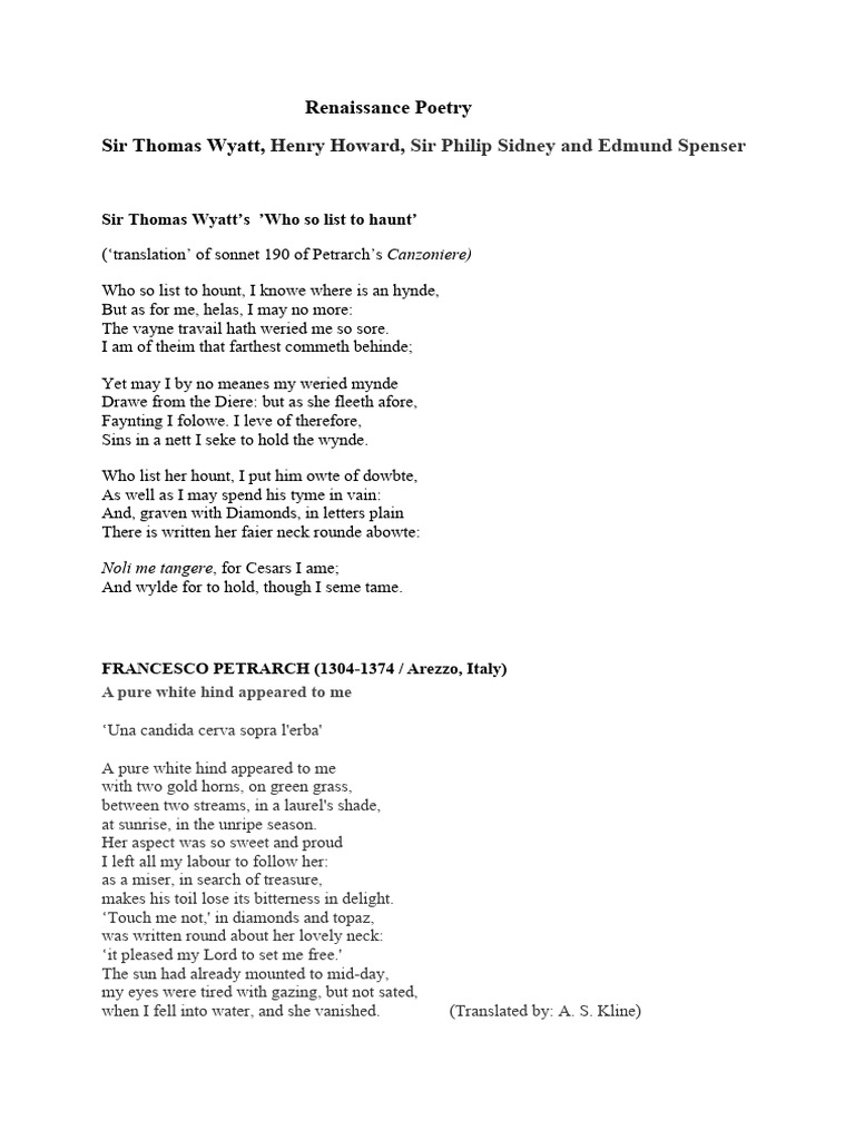 Renaissance Poetry: Key Works & Analysis | PDF | Stanzaic Form ...
