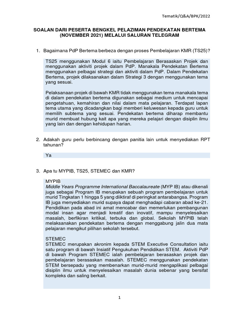 9 Soalan Dari Peserta Bengkel Pendekatan Bertema | PDF