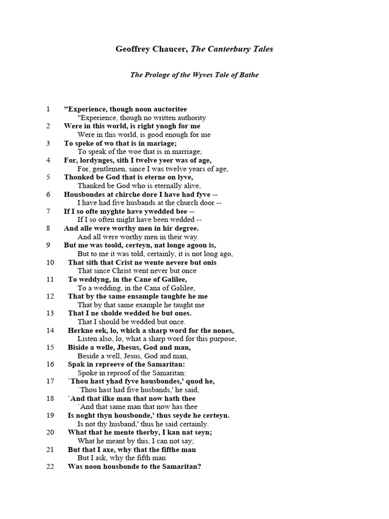 The Prologe of The Wyves Tale of Bathe Interlinear Class Notes | PDF | Thou