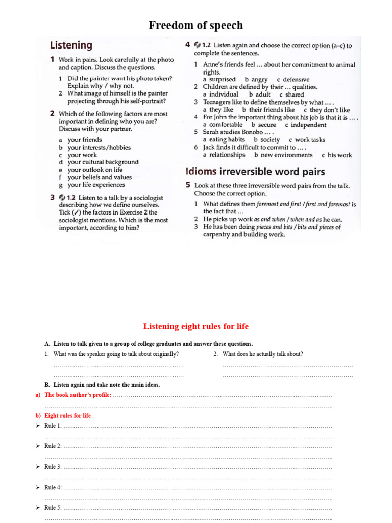 Material For Session 3 - Freedom of Speech (Taken From LIFE Advanced ...