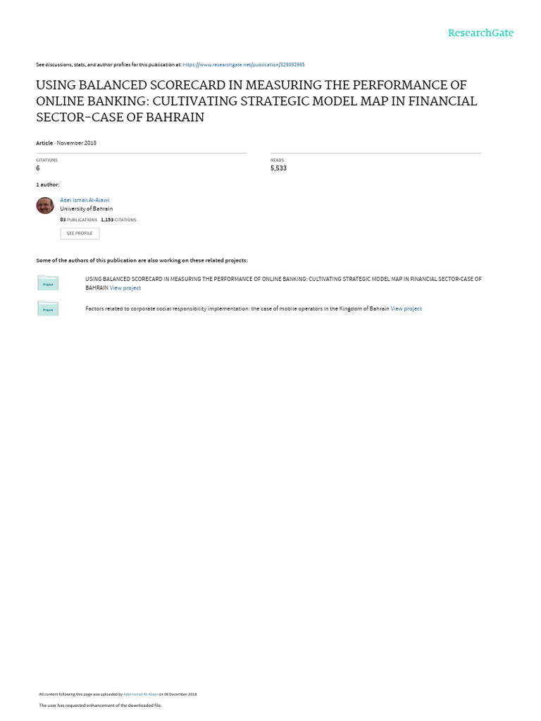 Using Balanced Scorecard in Measuring The Performance of Online Banking Cultivating Strategic ...