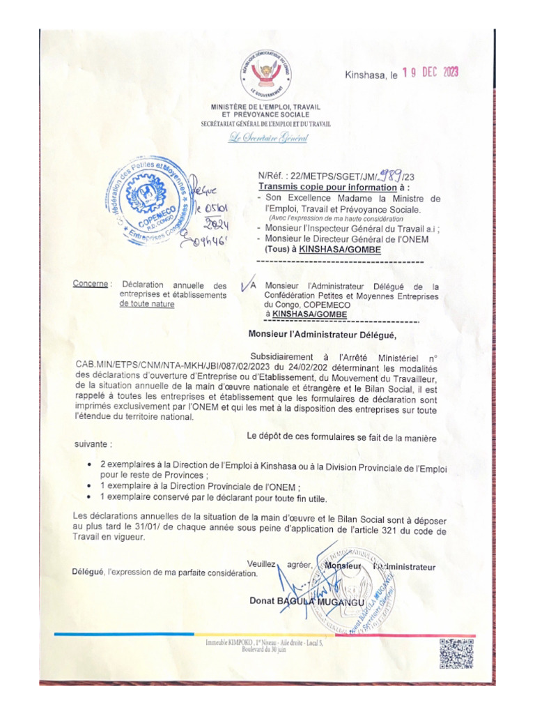 Kinshasa, Le 19 DEC 2023 | PDF