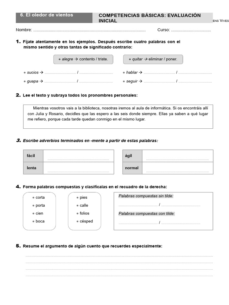 CB 06-10 Lengua 6 2013 Pruebas Eval | PDF | Poesía | Conjugación gramatical