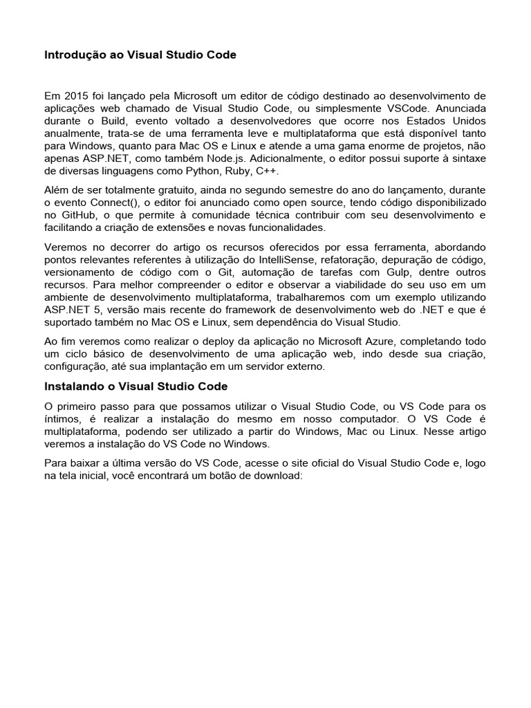 Introdução Ao Visual Studio Code | PDF | Botão Ctrl | Computação em nuvem