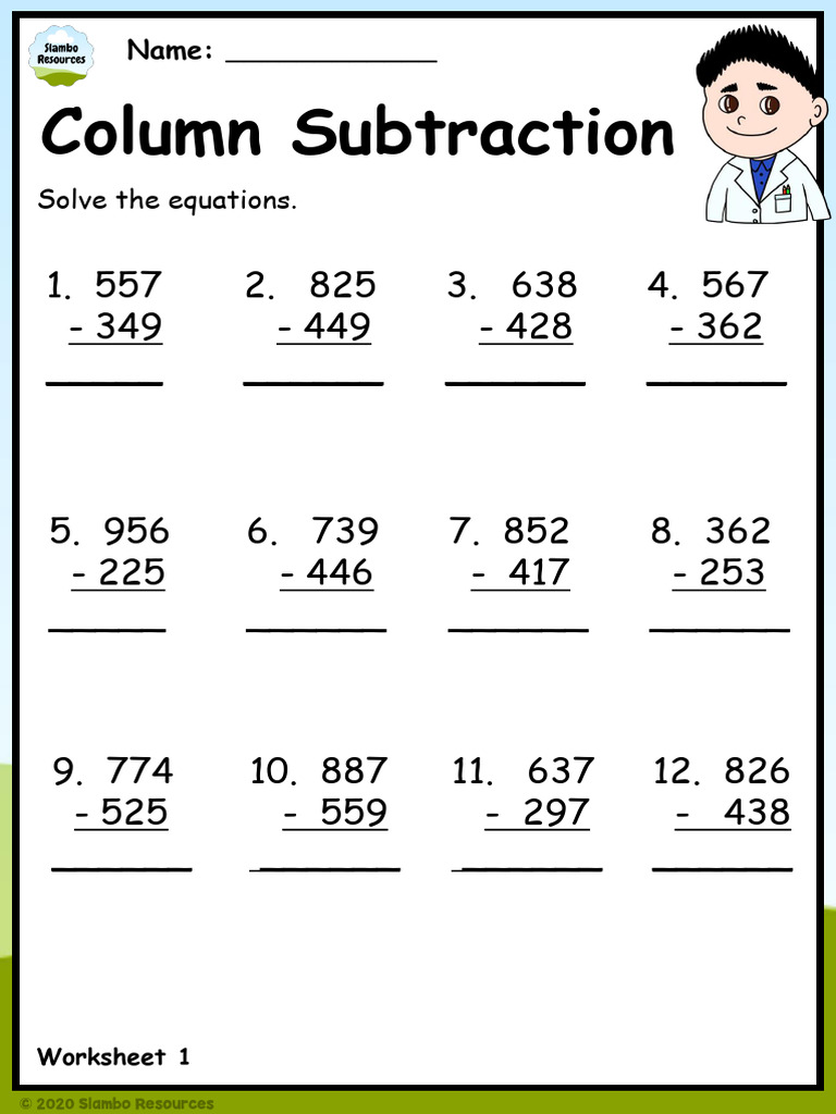 Grade 5 Column Subtraction Worksheet 1 | PDF