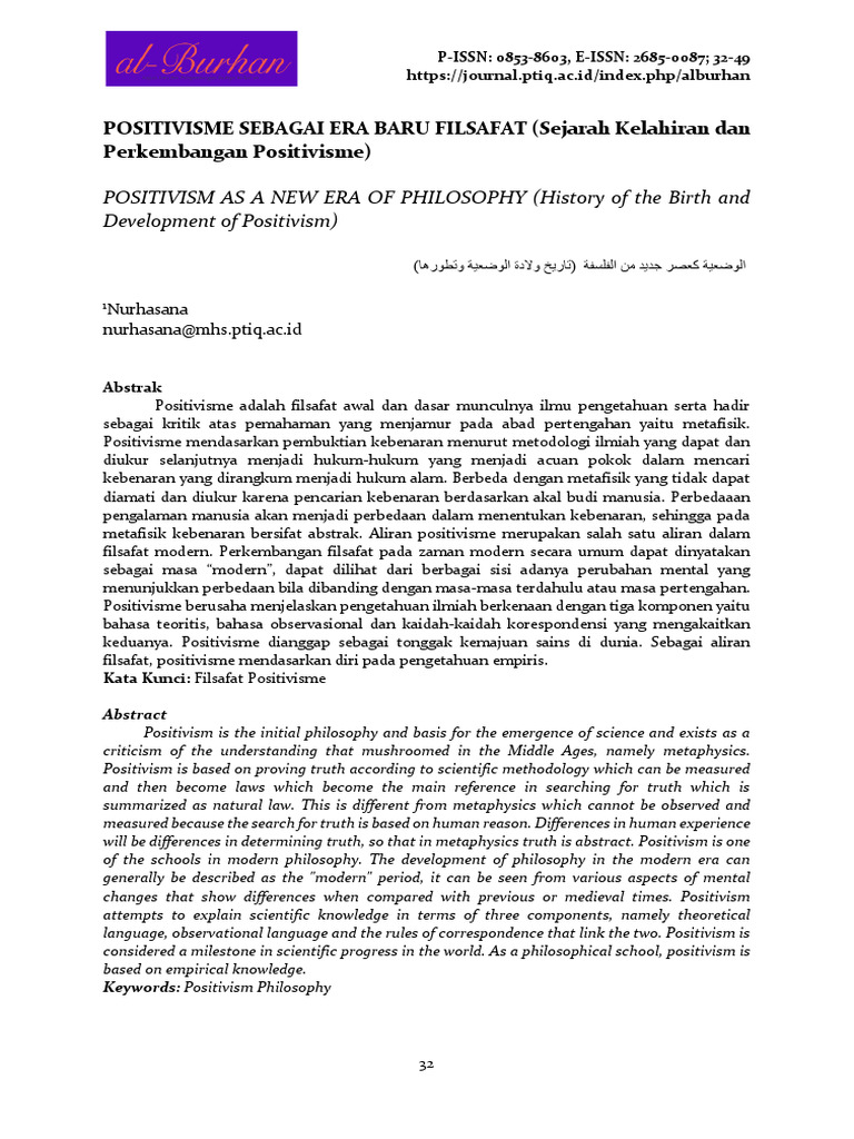 Nurhasana - POSITIVISME SEBAGAI ERA BARU FILSAFAT | PDF
