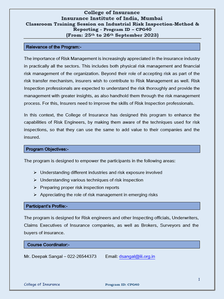CP-99 - Industrial Risk Inspection - Methods & Reporting-CT | PDF ...