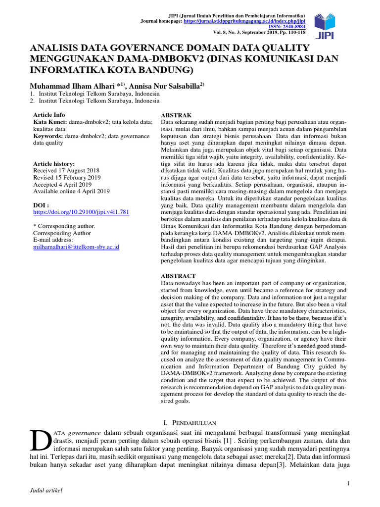 Analisis Data Governance Domain Data Quality | PDF