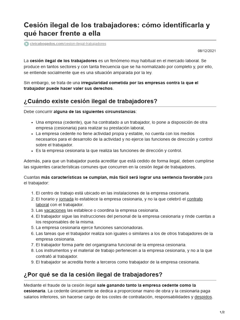 Cesión Ilegal De Los Trabajadores Cómo Identificarla Y Qué Hacer Frente