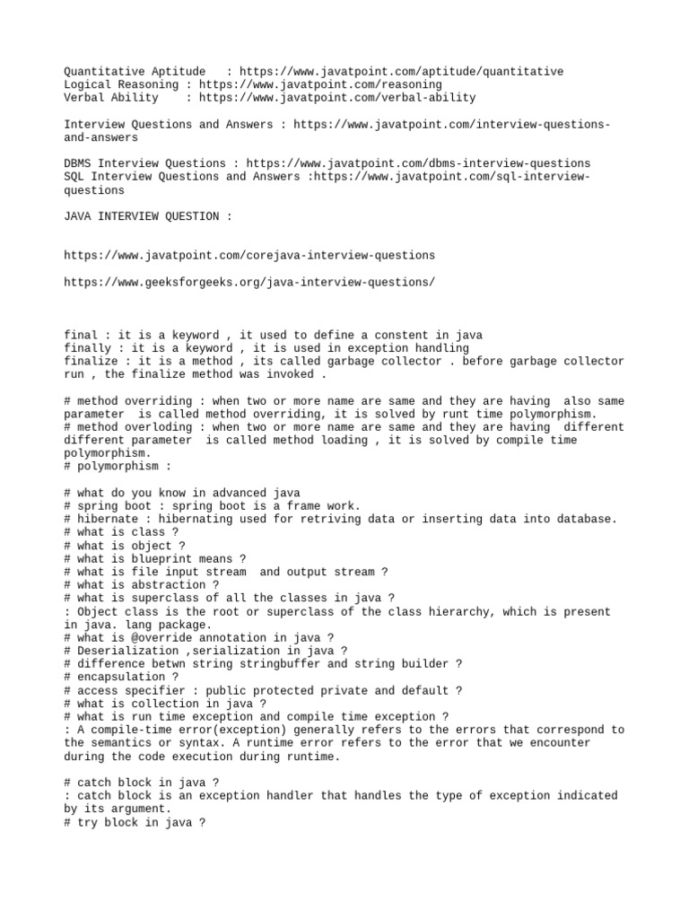 Java Interview | PDF | Method (Computer Programming) | Class (Computer Programming)