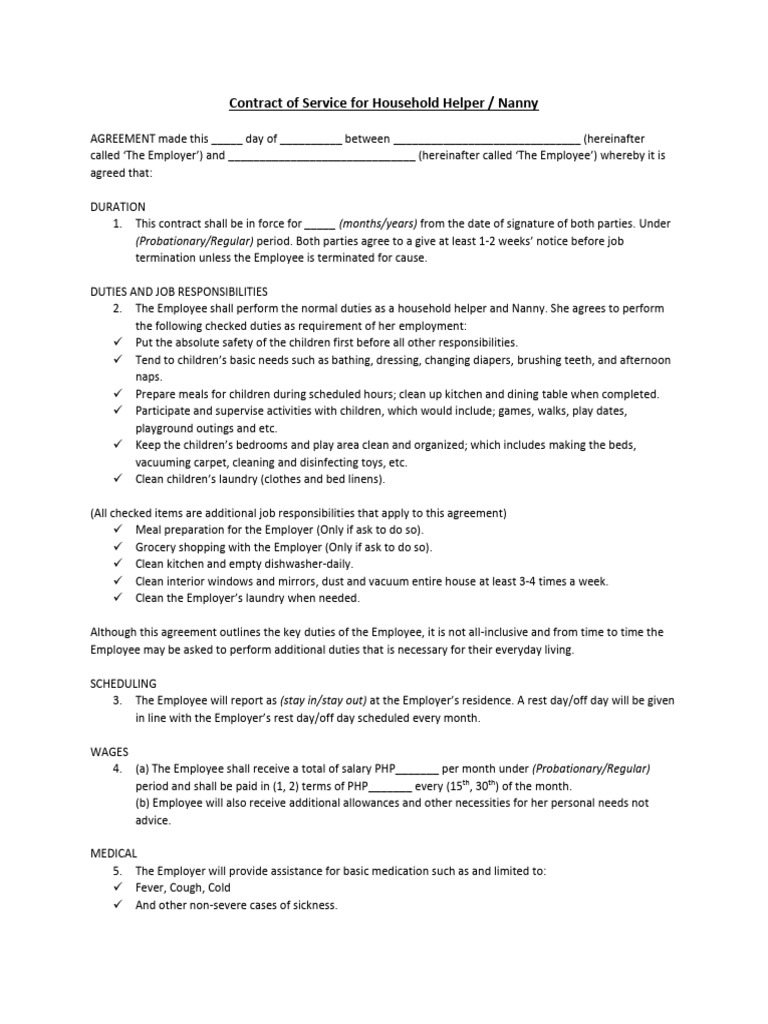 Household Helper Contract Agreement | PDF | Employment | Economies