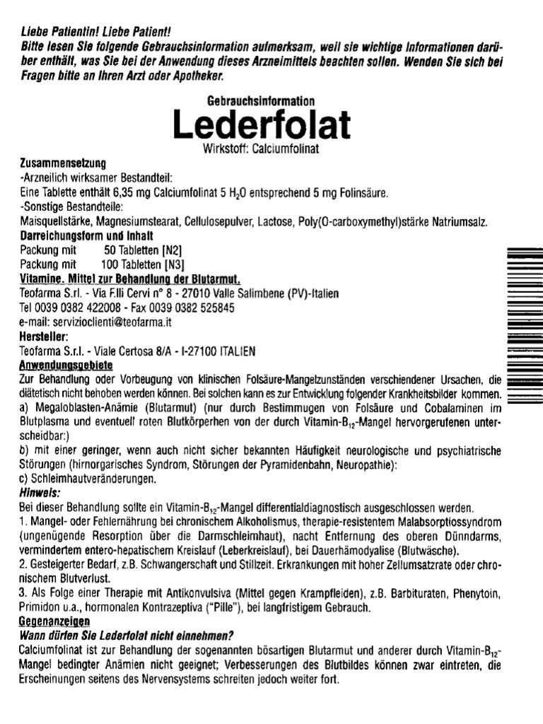 Prospect Lederfolat Comprimate | PDF